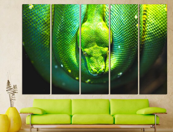 Green Snake Extra Large Wall Art Snake Art Print Triptych Wall | Etsy