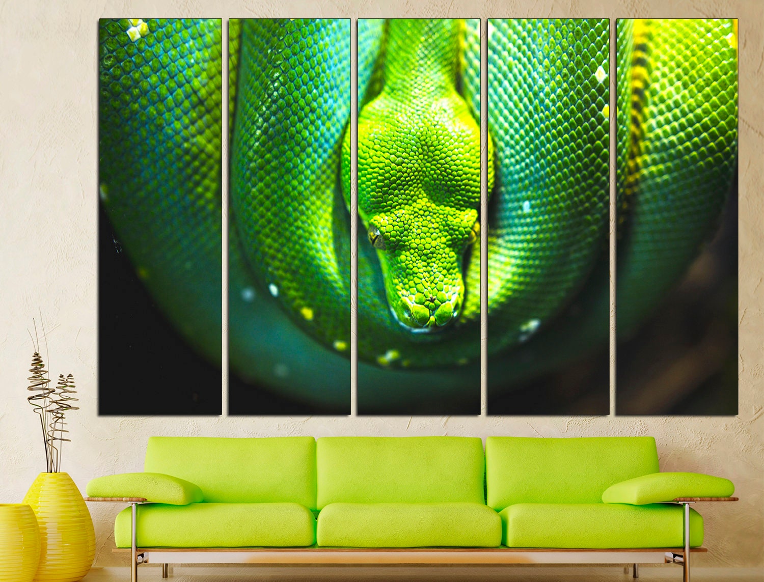 Green Snake Extra Large Wall Art Snake Art Print Triptych Wall | Etsy