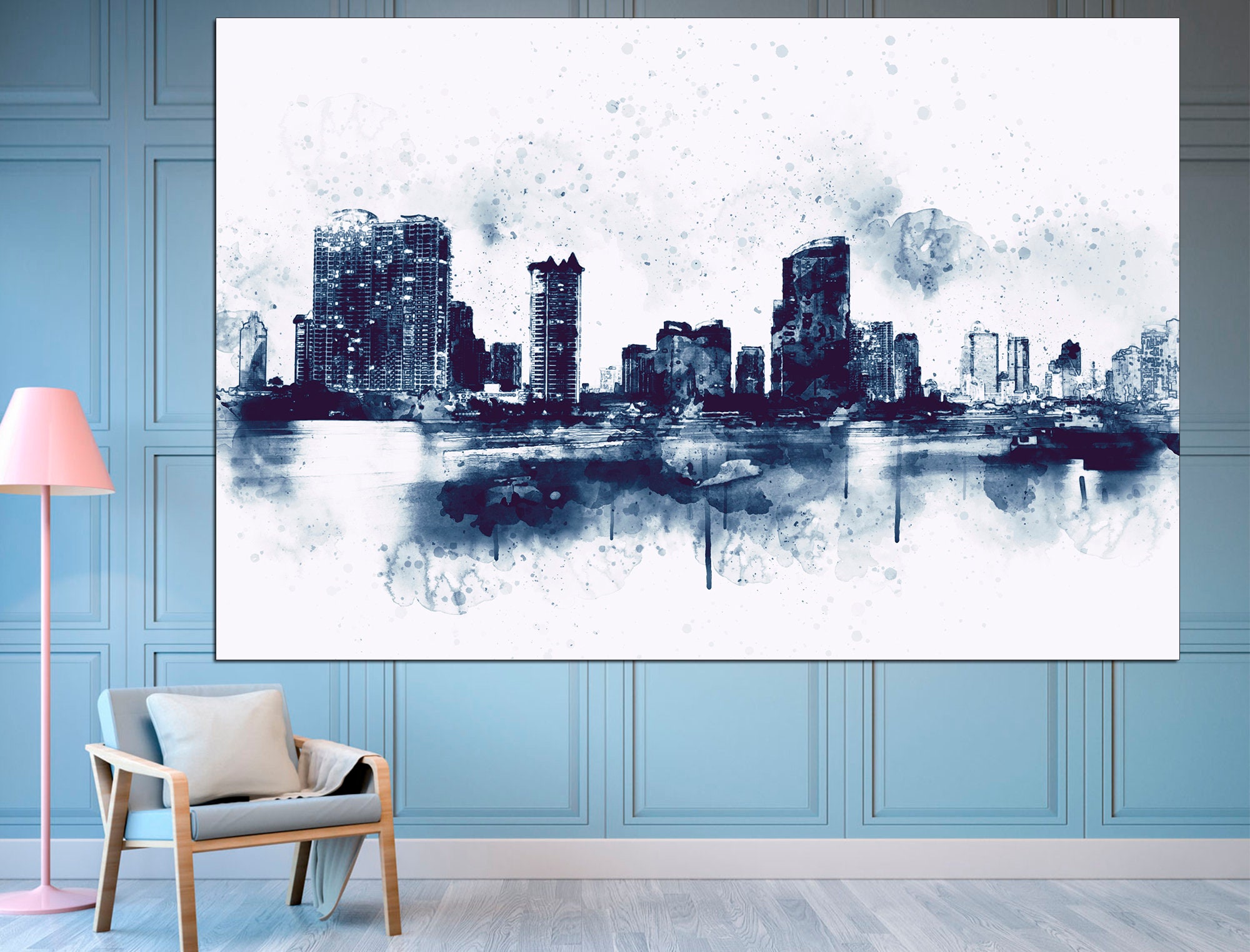 Blue Abstract Art Abstract City Print City Painting Abstract Watercolor ...