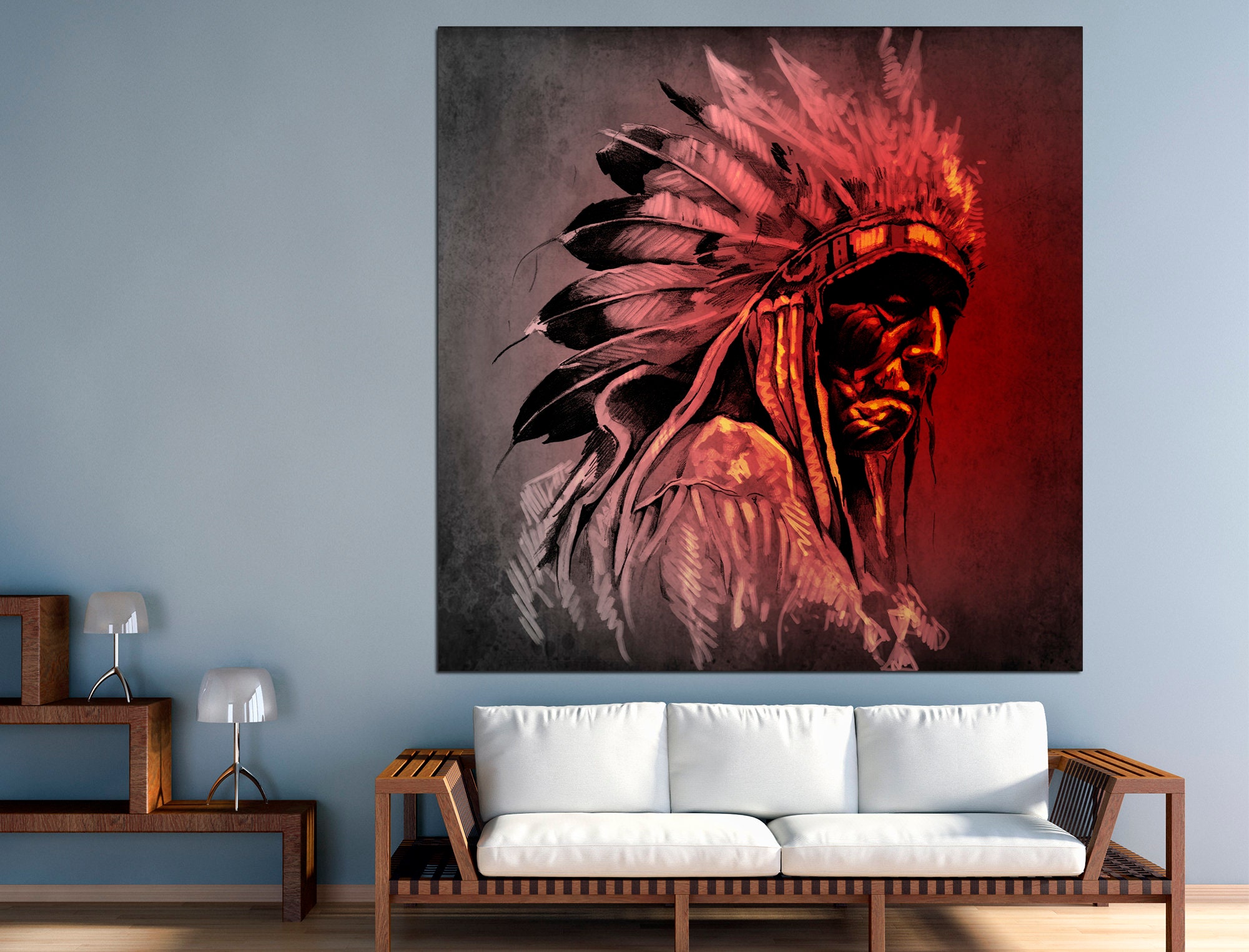Native american art Indian home decor Indian portrait Boho | Etsy