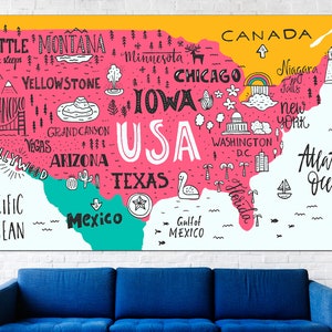 United States Map USA Map Canvas United States Print USA Map Poster Map ...