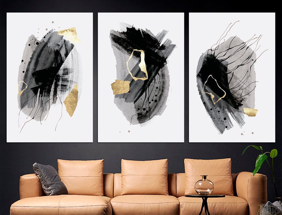 Grey Gold Canvas Set of 3 Prints Modern Wall Art Large Canvas - Etsy