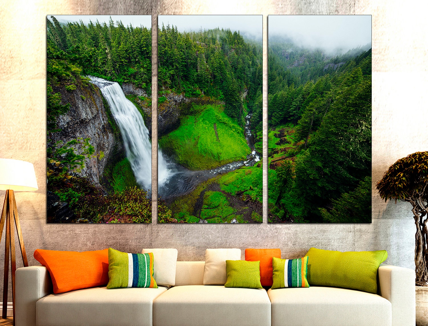 Waterfall Art Nature Canvas Print Waterfall Decor Forest Landscape ...