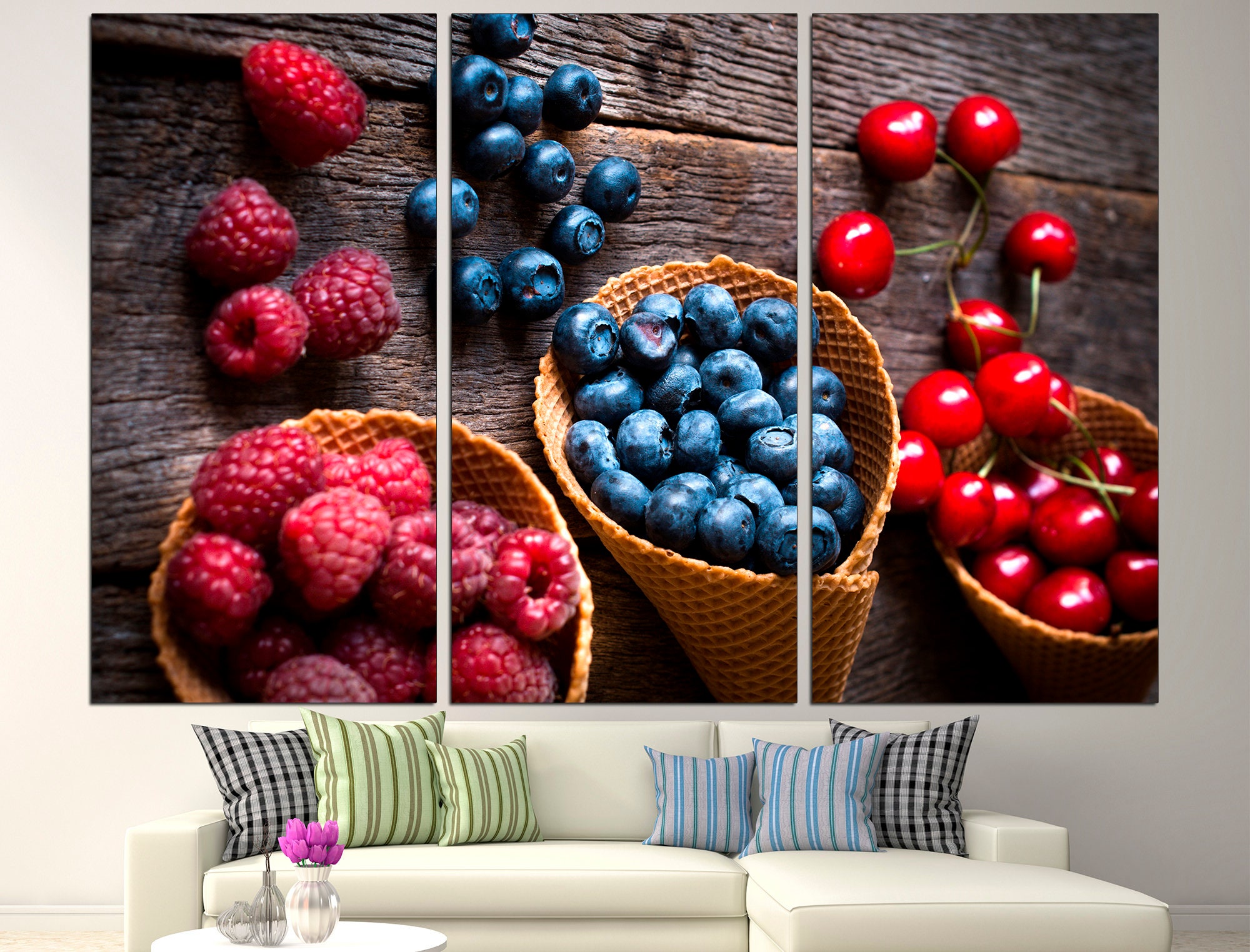 Fruit Wall Art Cherry Wall Decor Raspberry Art Blueberry Art | Etsy