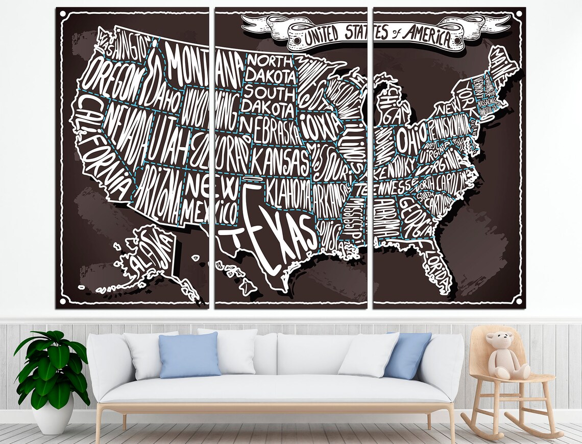 United States Map USA Map Canvas Map Wall Art USA Canvas Print - Etsy