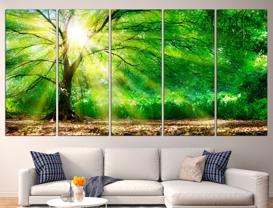 Green Tree Canvas Forest Wall Art Tree Art Print Forest Wall Decor ...
