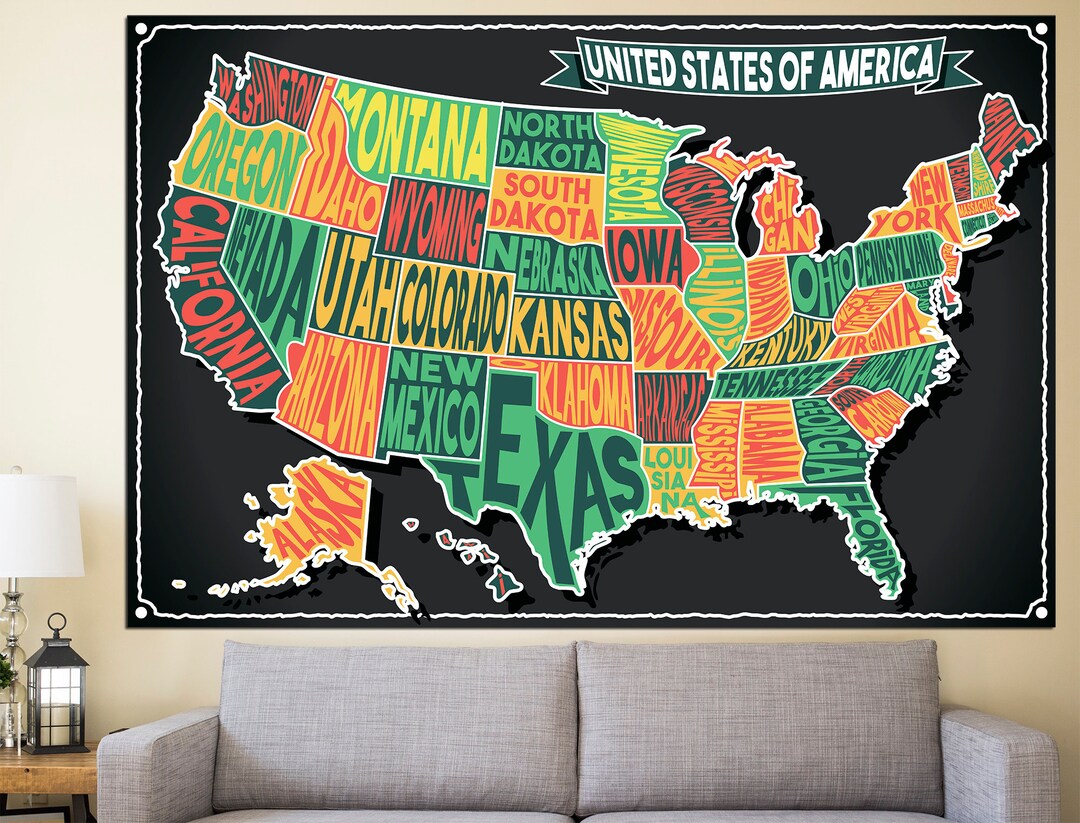 USA Map Canvas Map of America Map Wall Art Map of United States US Map ...