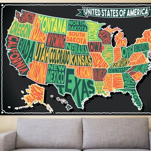 USA Map Canvas Map of America Map Wall Art Map of United States US Map ...