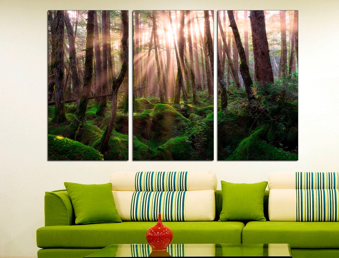 Magical Forest Morning Print Forest Poster Trees Canvas Print Forest ...