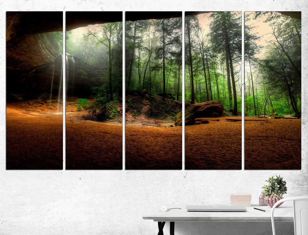 Waterfall Art Forest Landscape Beautiful Waterfall Forest Poster Forest ...