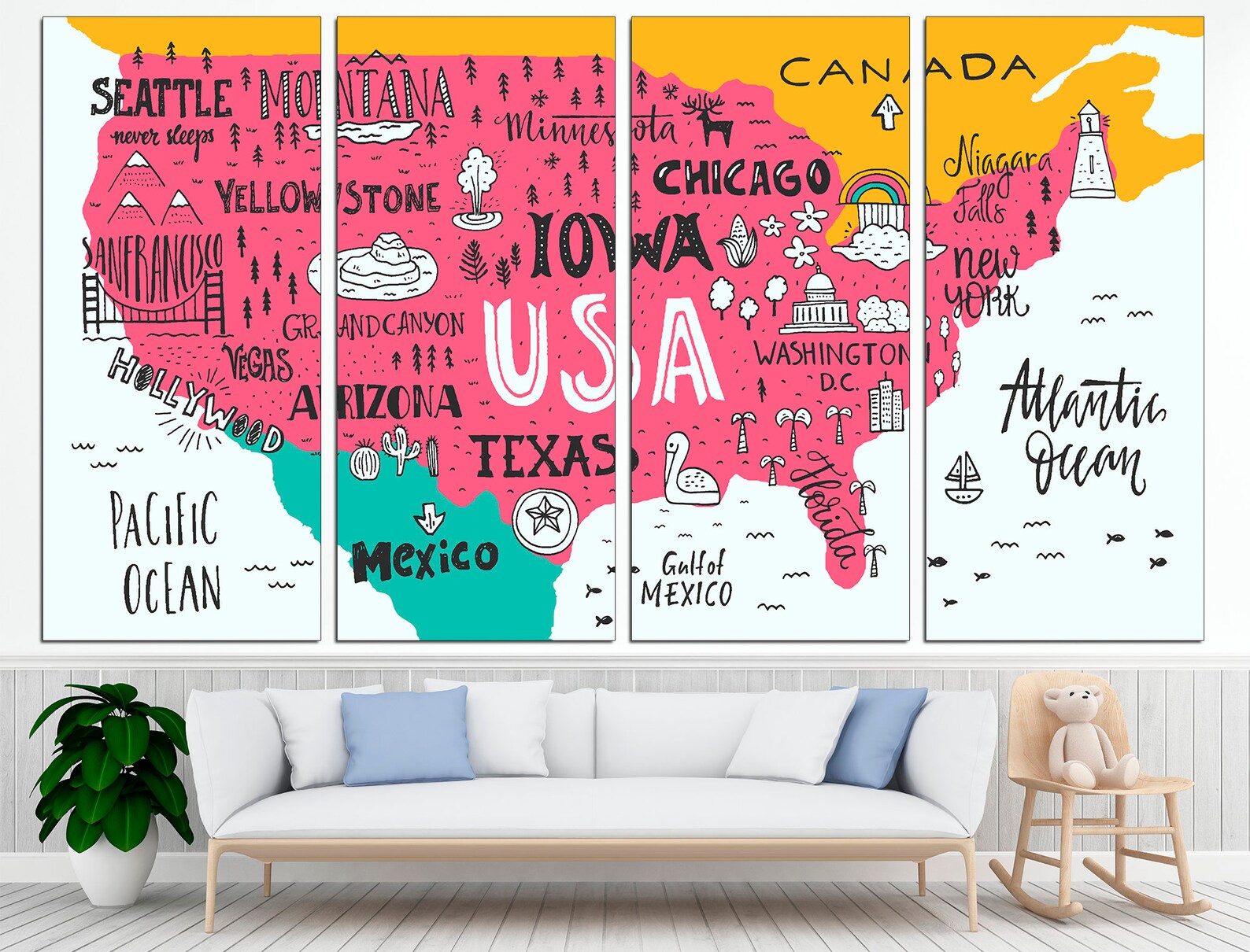 United States Map USA Map Canvas United States Print USA Map - Etsy