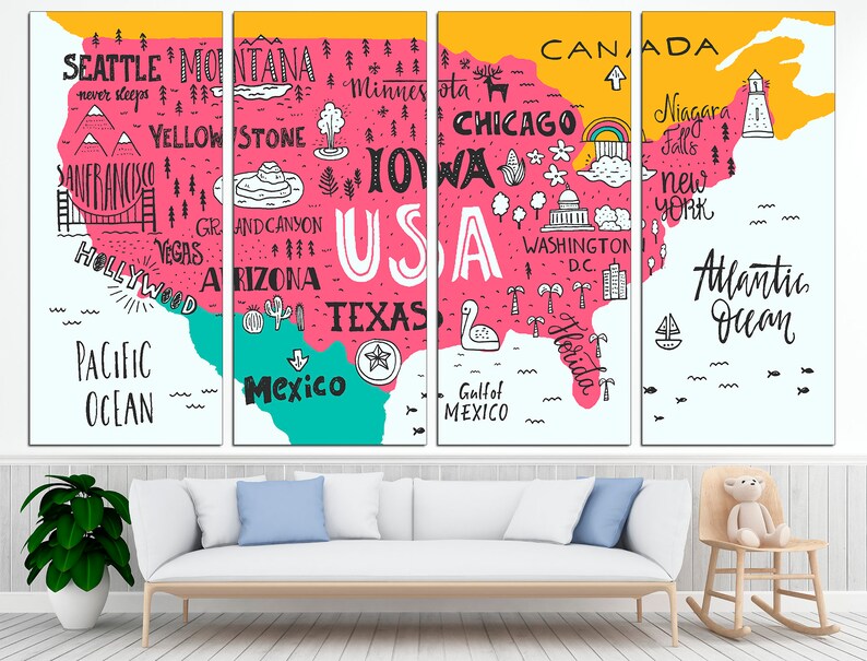United States Map USA Map Canvas United States Print USA Map - Etsy