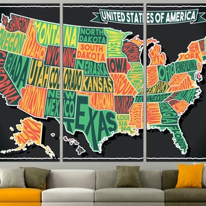 USA Map Canvas Map of America Map Wall Art Map of United States US Map ...
