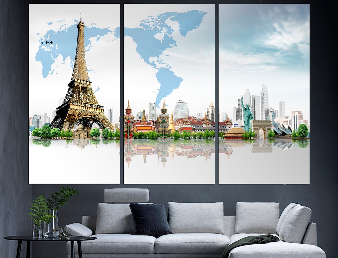 Travel Print Set World Map Wall Art Travel Wall Art Travel Poster ...
