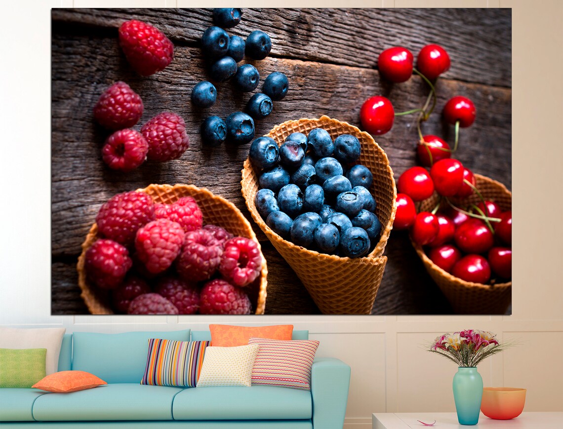 Fruit Wall Art Cherry Wall Decor Raspberry Art Blueberry Art - Etsy
