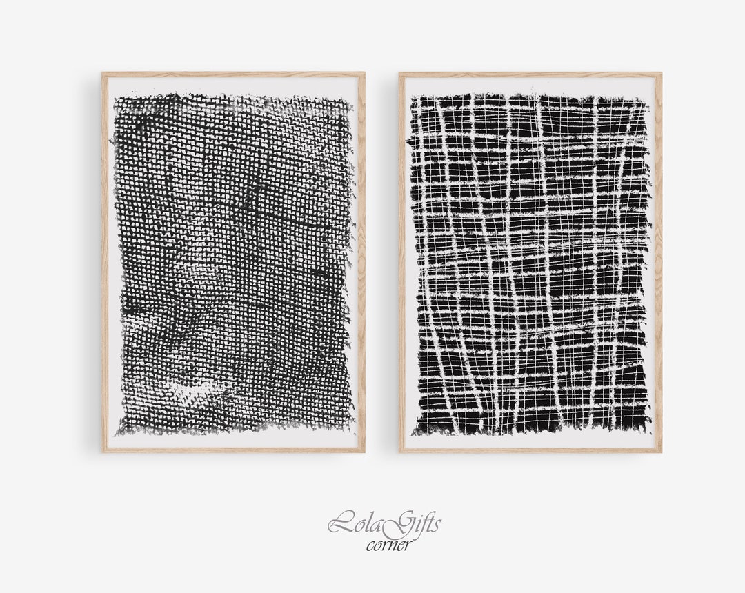 Simple Black White Line Print, Abstract Print Set, Shabby Canvas, Set ...