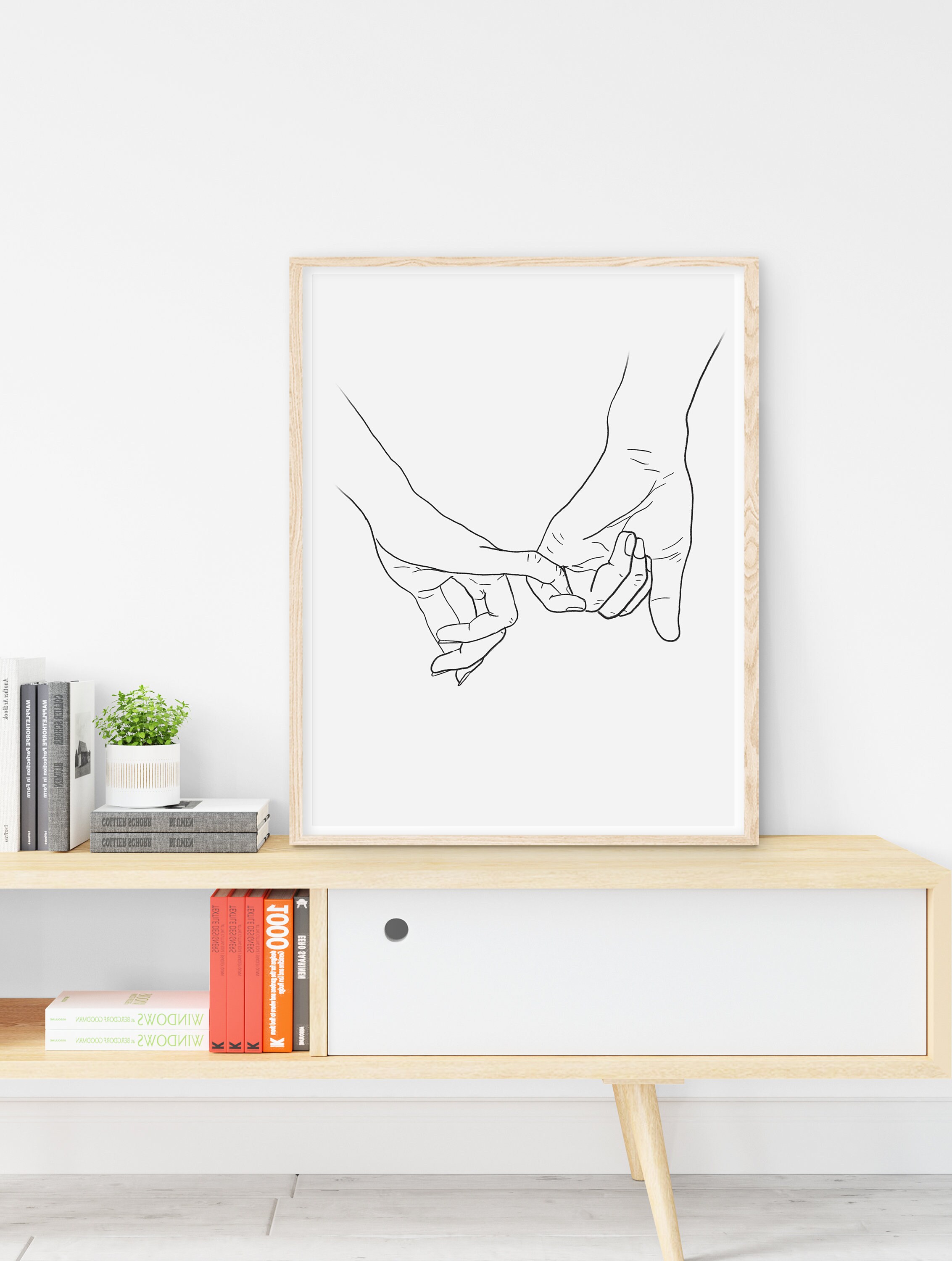 Hands Line Art Print, Pinky Swear Drawing Art, Valentine's Day Gift ...
