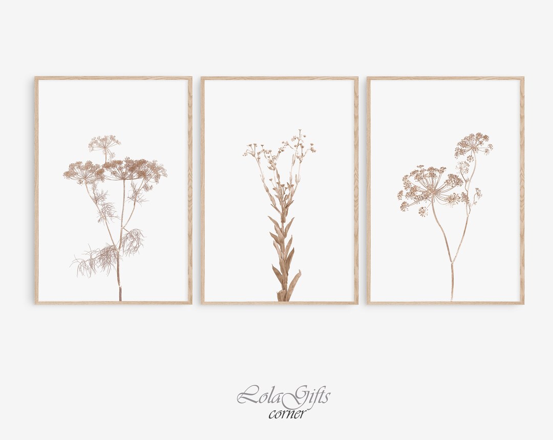 SET of 3 Farmhouse Poster, Plant Art Print, Beige Botanical Prints ...