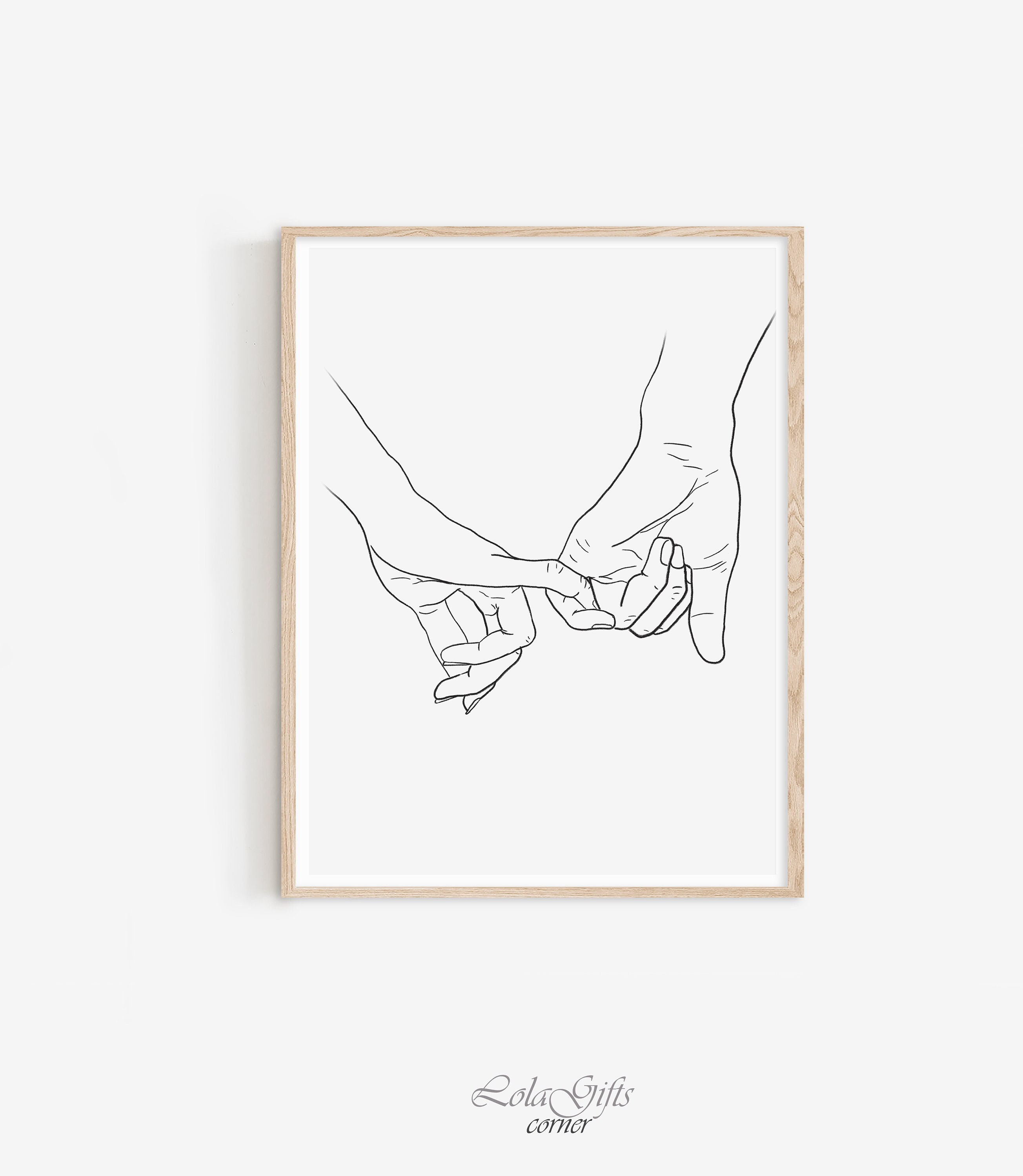 Hands Line Art Print, Pinky Swear Drawing Art, Valentine's Day Gift ...