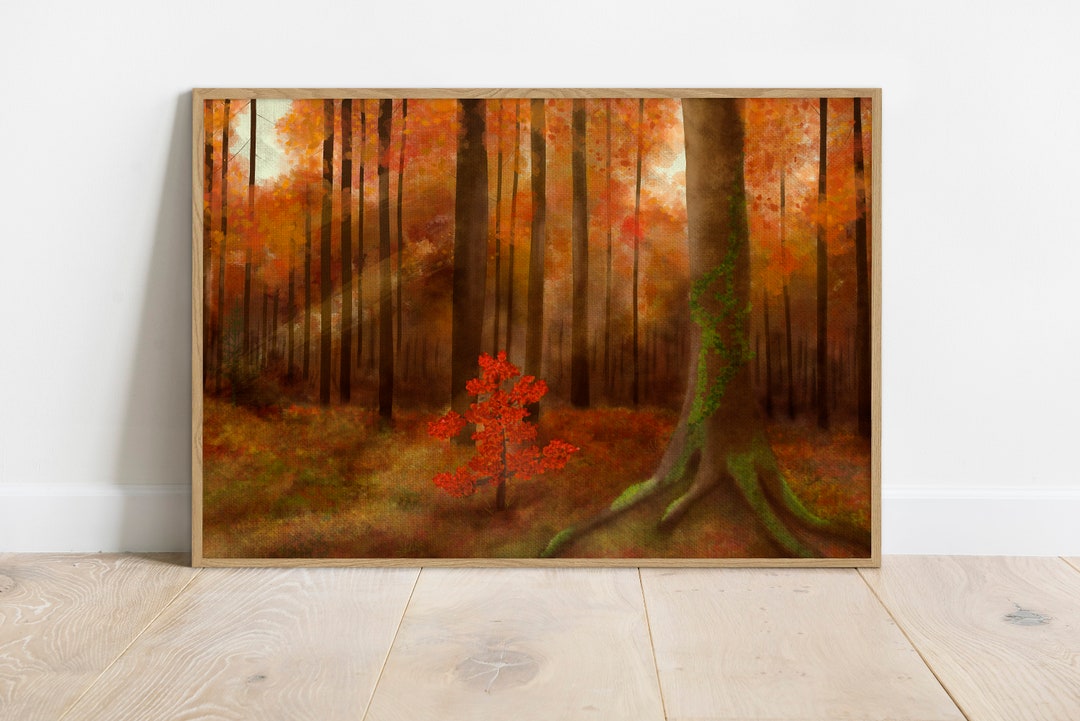 Forest Print, Autumn Forest Poster, Landscape Painting, Horizontal ...