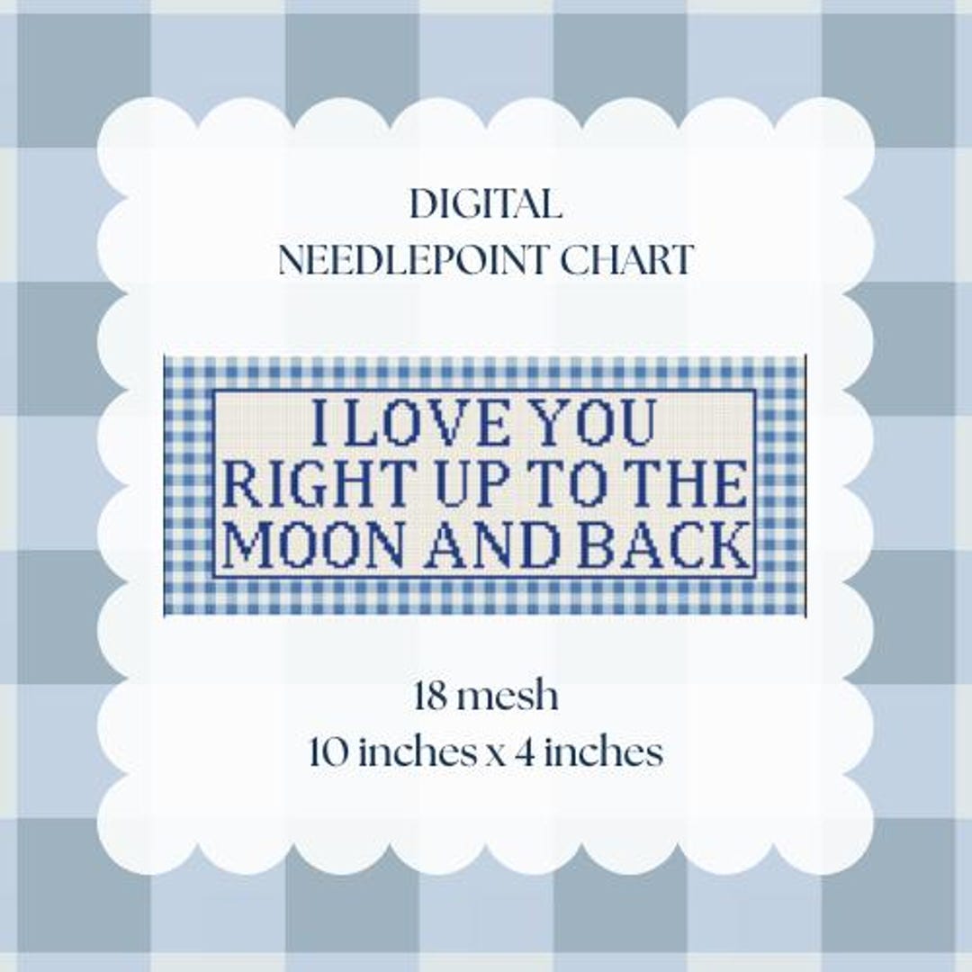 I Love You to the Moon Needlepoint Chart: Blue Gingham Nursery (digital ...