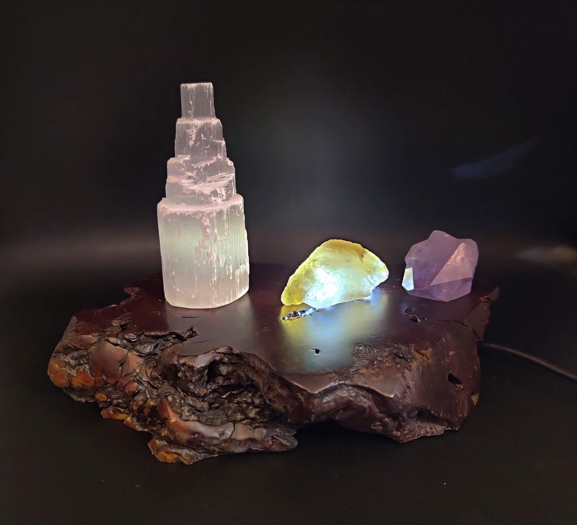 Handmade Natural Dark Wood Crystal Light Crystals Included - Etsy