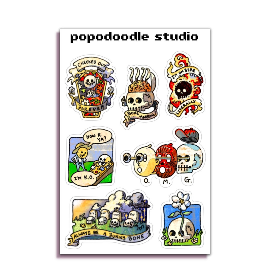 Popodoodle’s Sticker Sheet | Skeleton Stickers | Skelly Stickers ...