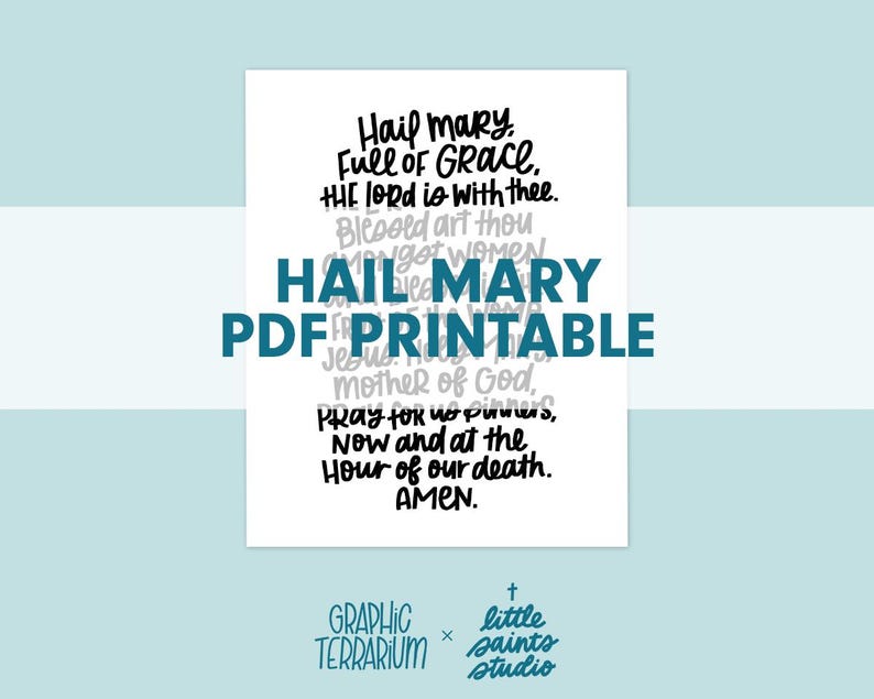 Hail Mary Hand Lettered Catholic Digital Print, Catholic Prayer Print ...