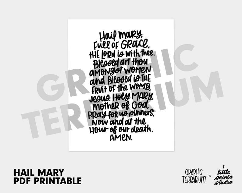 Hail Mary Hand Lettered Catholic Digital Print, Catholic Prayer Print ...