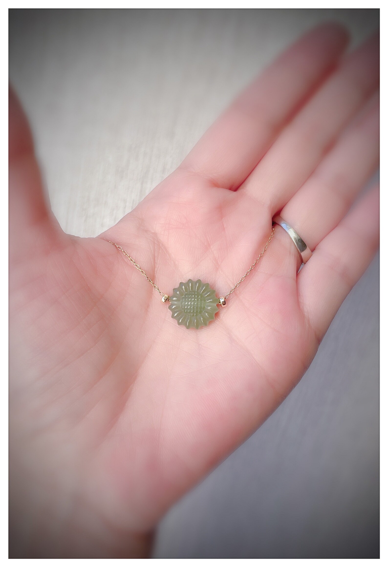 Jade Necklace NJ211016 Dainty Sunflower Natural Hetian Jade - Etsy