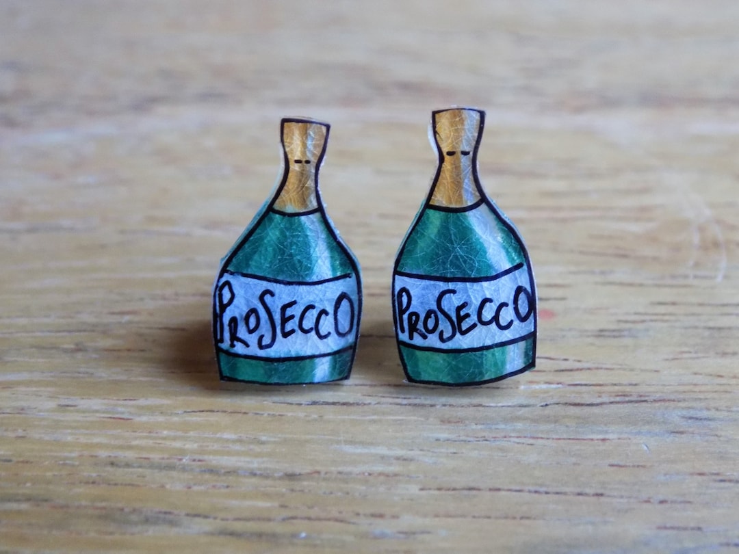 Small Hand Drawn Prosecco Bottle Stud Earrings - Etsy