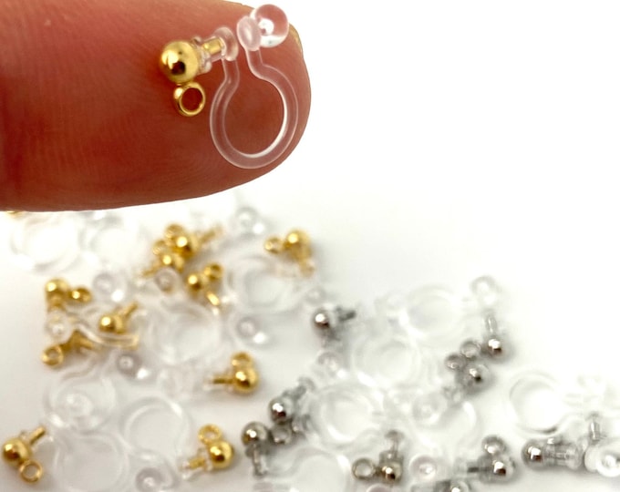 24 Gold or Silver 316 Stainless Steel & Resin Invisible Clip on Earring ...