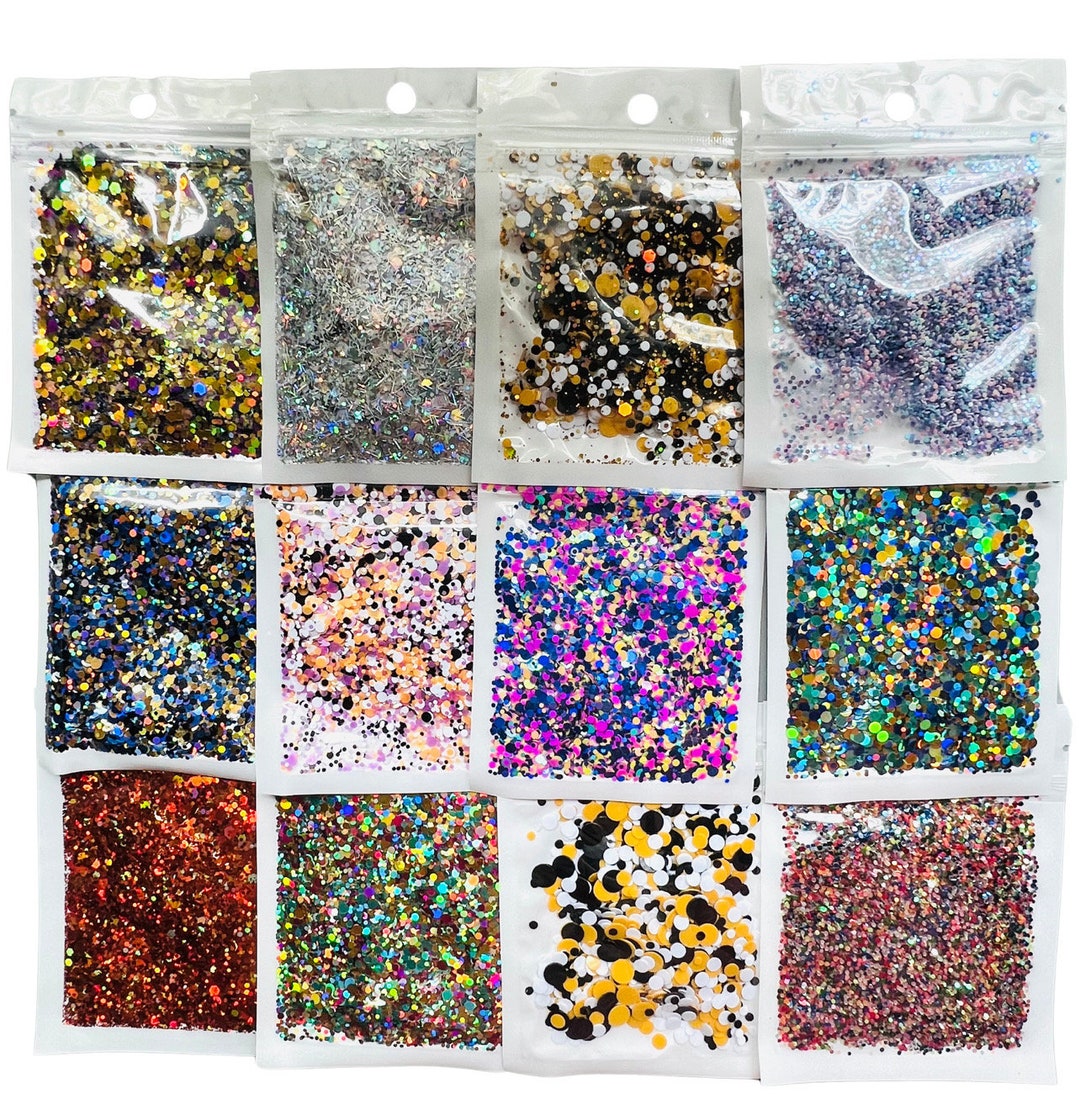 12 Different Chunky Glitter Dots Sampler Packs Embellishments Shaker ...