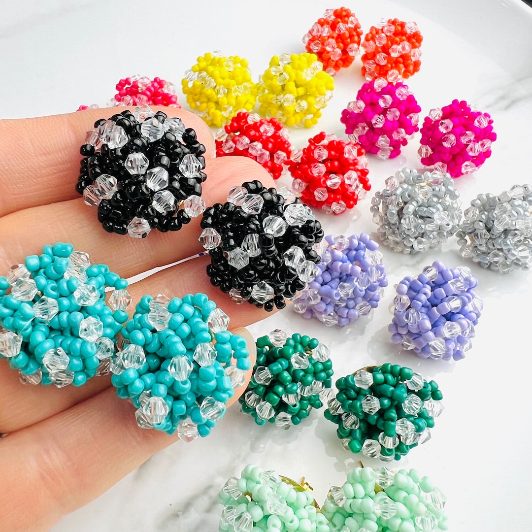 6 Bead Beaded Earrings 18mm Round Circle Stud Post & Backs W/connector ...