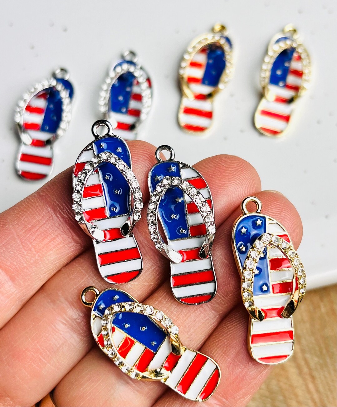 2/4/6/12 Pieces Red White and Blue Patriotic Rhinestone Flip Flop ...