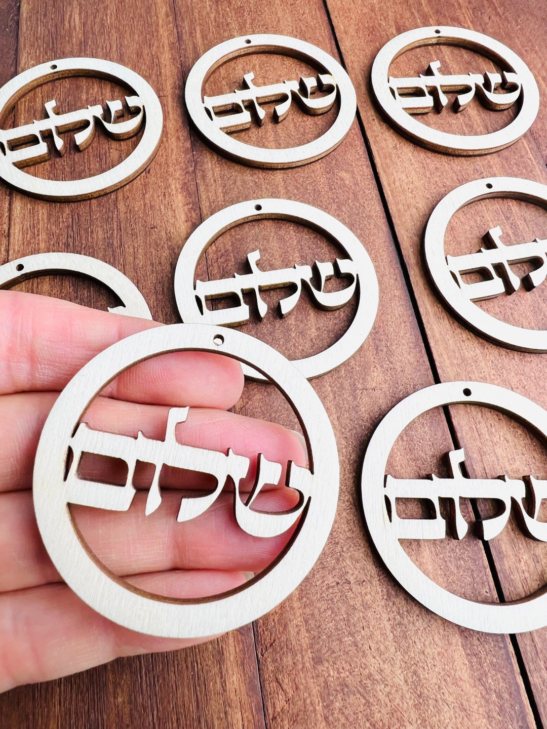 BULK (12pc to 100pc) Unfinished Wood Shalom Hebrew Hoops Cutout Dangle ...