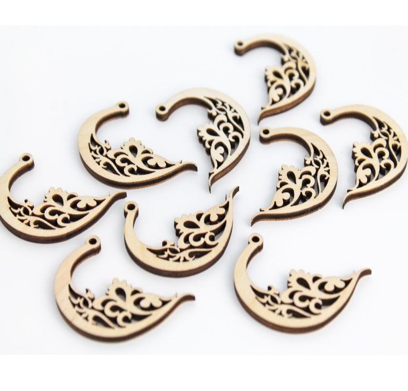 BULK 12pc to 100pc Unfinished Wood Moon Scroll Cutout Dangle - Etsy