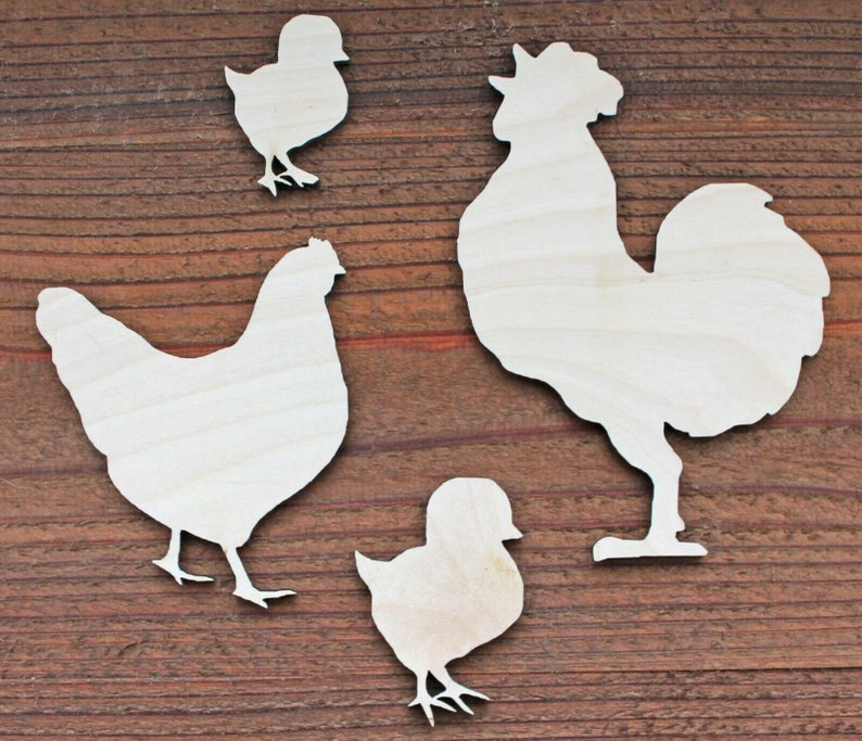Set of 4 Rooster 3mm Thick Hen Chicks Unfinished Wood Laser - Etsy