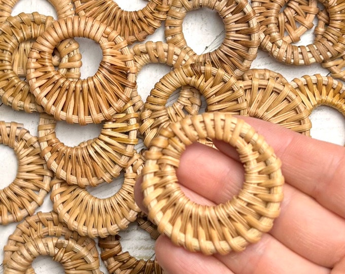 6 Pieces 1.75 Rattan Wicker Woven Hoop Hoops Pendant Necklace Earring ...