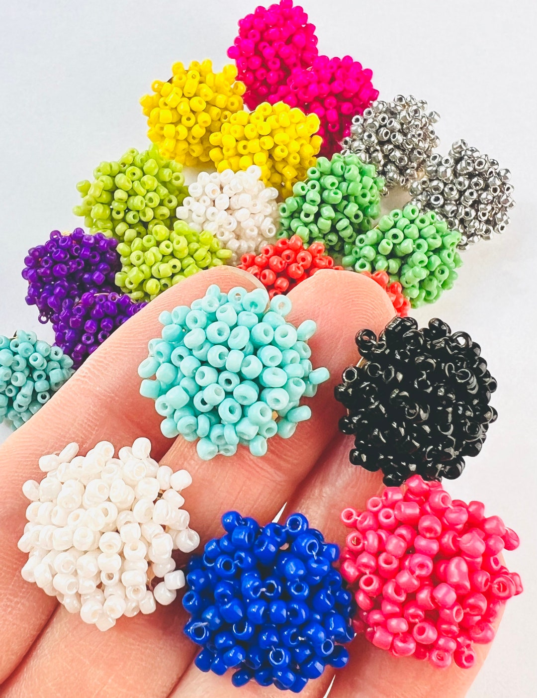 6 Seed Bead Beaded Earrings 18mm Round Toppers Stud Post & Backs W ...