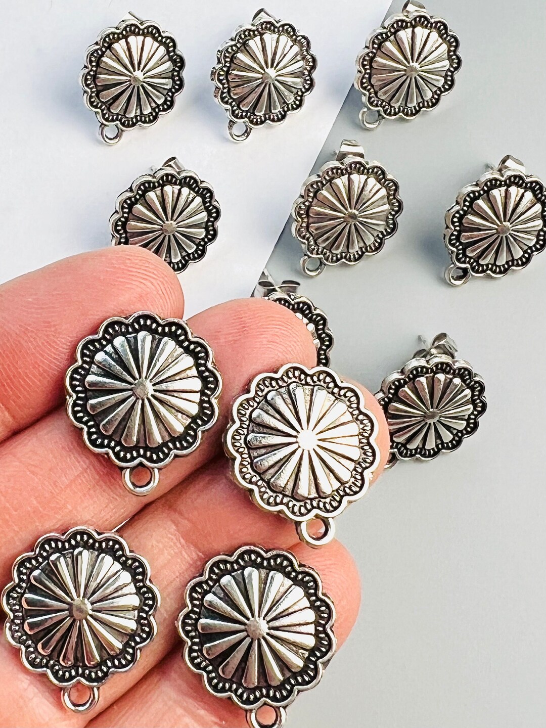 2/6/12 Pieces Silver Western Concho Style Stud Post & Backs W/connector ...