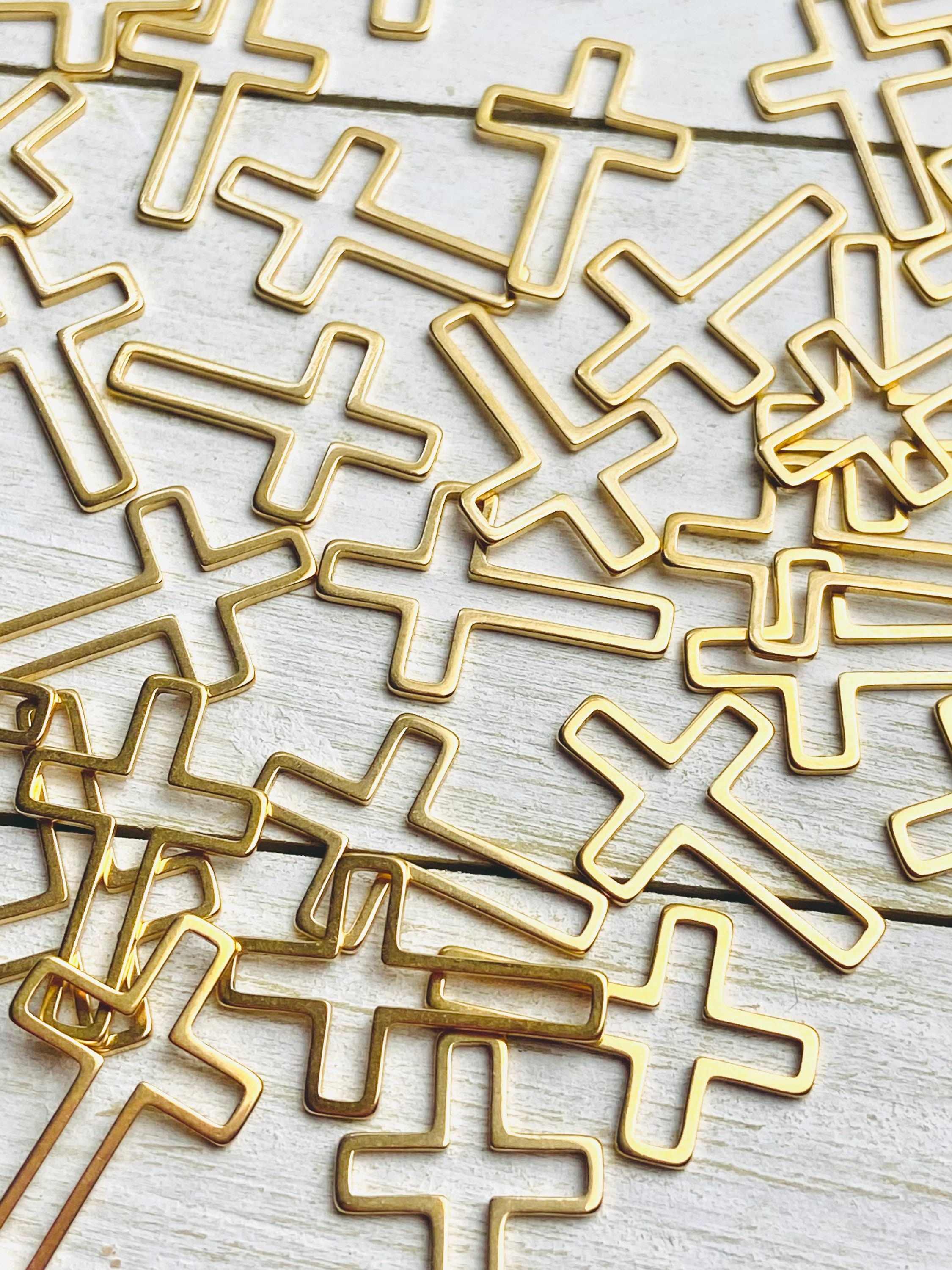 12 Stainless Steel Gold Hollow Cross Crosses Frame Frames | Etsy