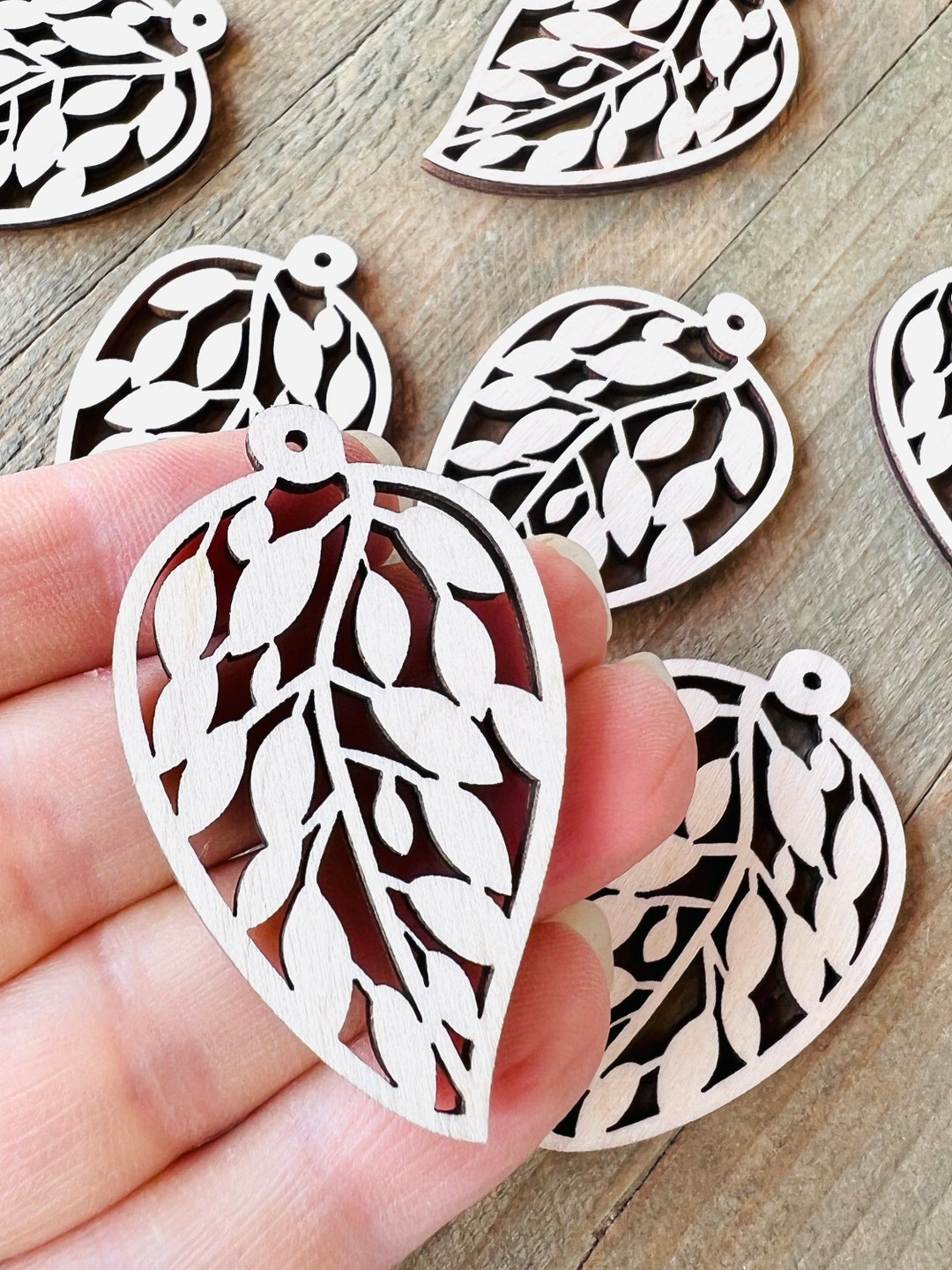 Unfinished Wood Wooden Leaf Leaves Cutout Earrings Pendant Diy Jewelry