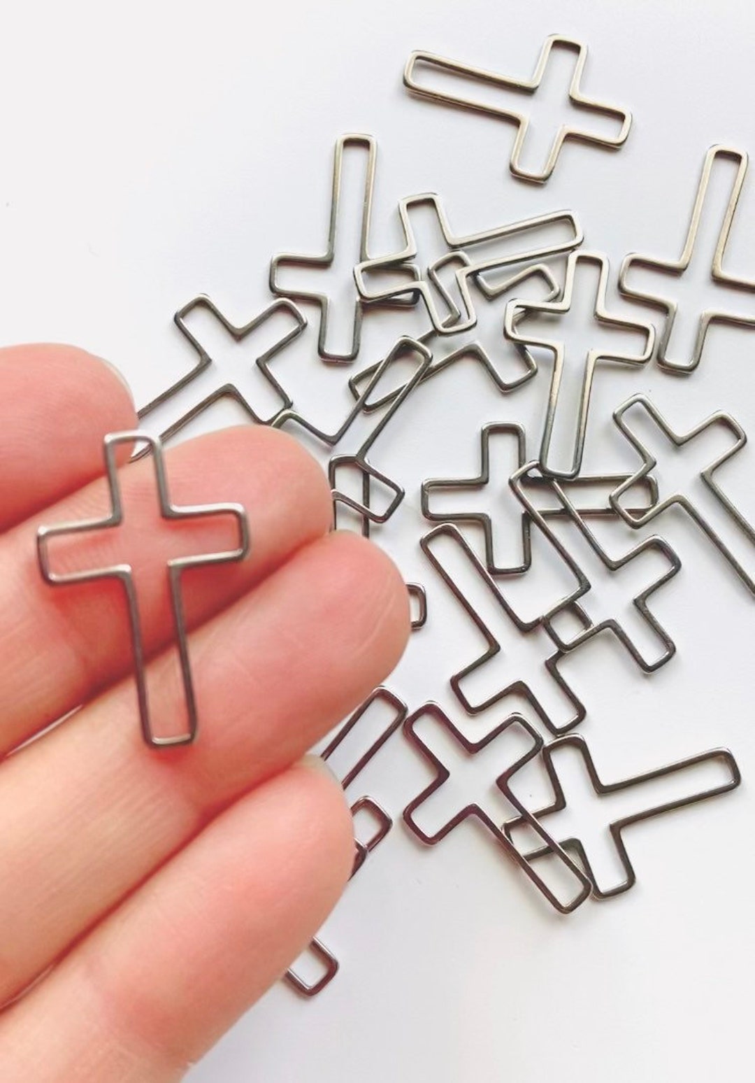 20 Stainless Steel Silver Metal Cross Crosses Frame Frames Connector ...