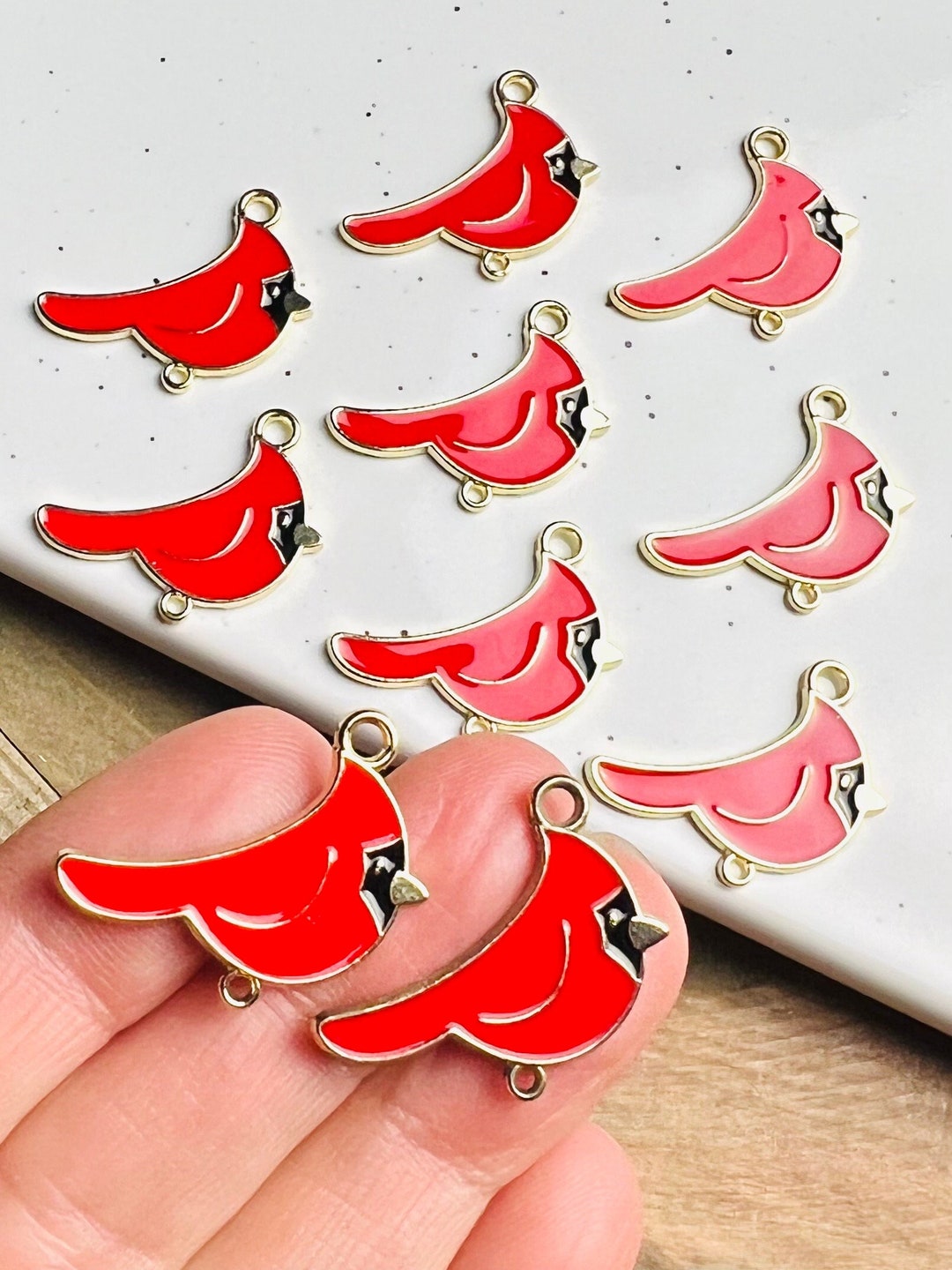 6/12/24 Pieces Red Bird Cardinal Charms W/ 2 Connector Link Holes ...