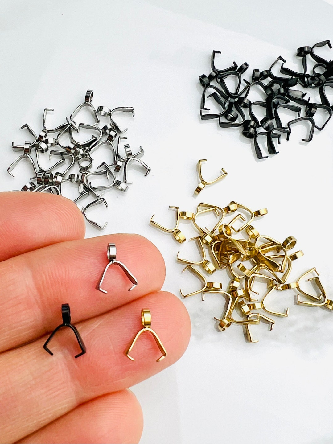 100 Pieces Stainless Steel Silver Pinch Bails 5 Mm X 9 Mm With Hanging ...