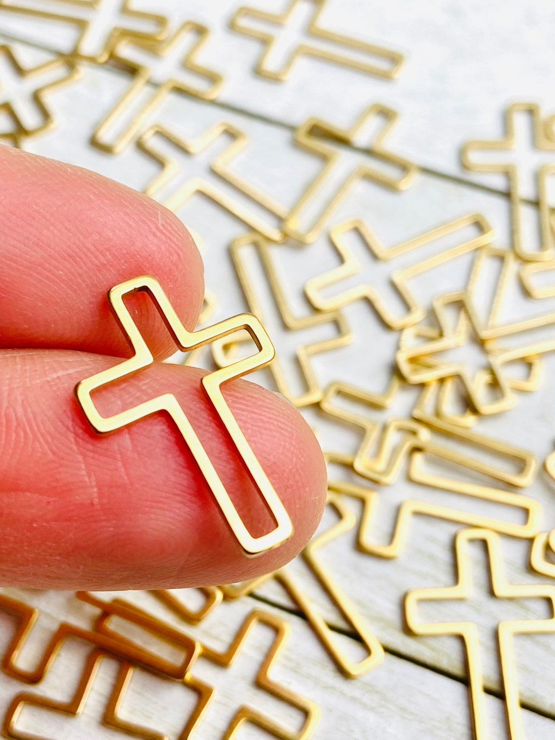 12 Stainless Steel Gold Hollow Cross Crosses Frame Frames Connector ...