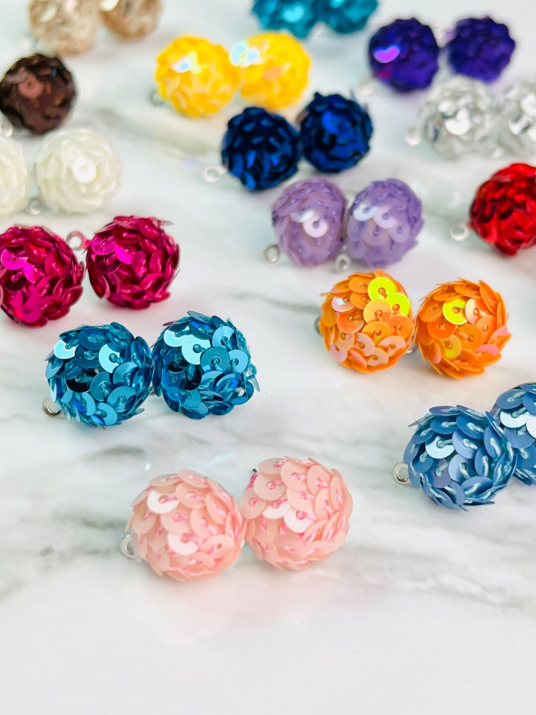 2 or 6 Sequin Earrings 12mm Round Circle Stud Post & Backs W/connector ...