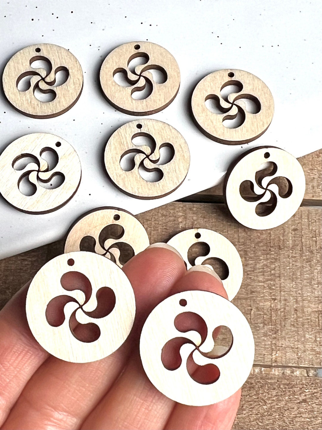 BULK (12pc to 100pc) Unfinished Wood Basque Lauburu Cross Cutout Dangle ...