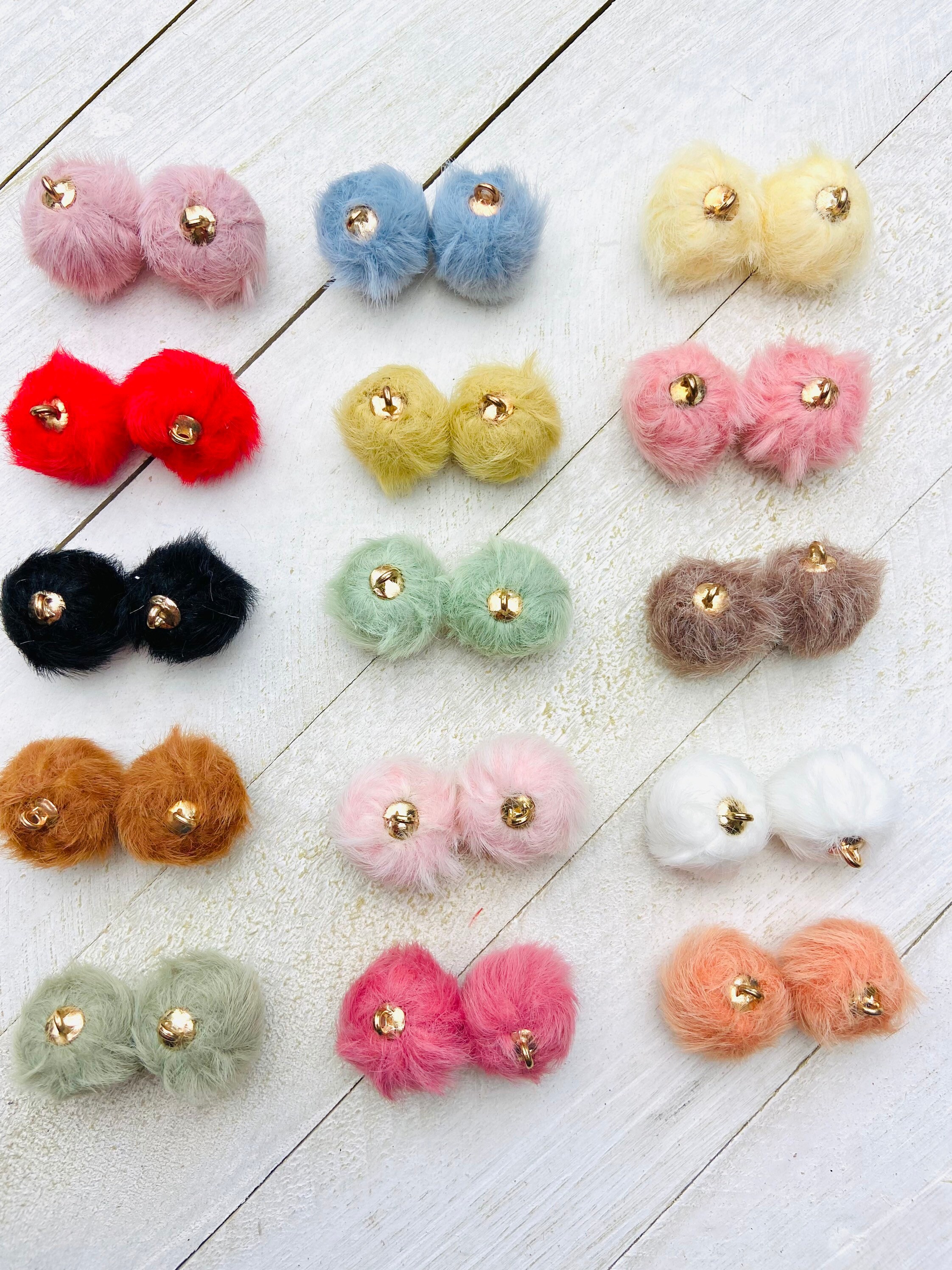 10 Pieces Fuzzy Furry Pom Pom Charm 14mm With Gold Tone | Etsy